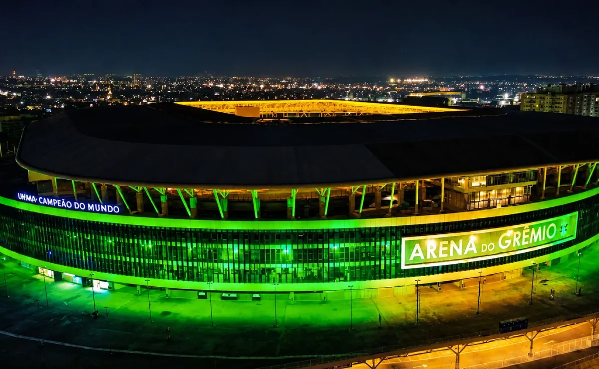 Grêmio se inspira na Seleção e ilumina Arena para a Copa do Mundo